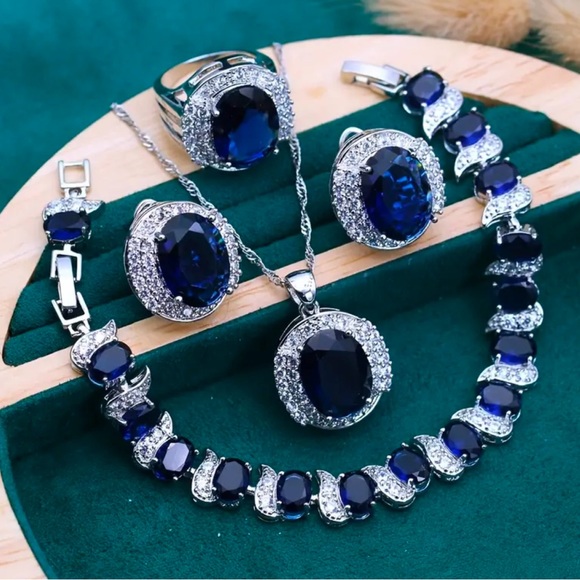 Jewelry | Elegant Silver And Blue Jewelry Set | Poshmark